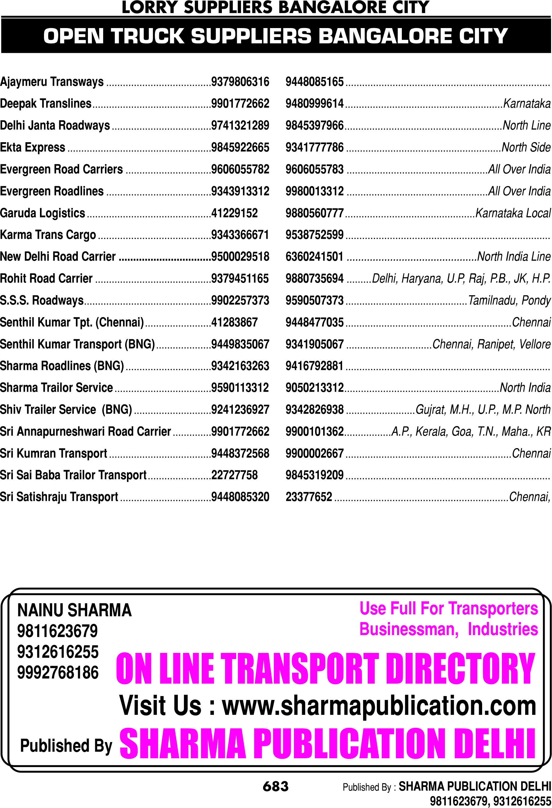 Sharma Publication - Transport Directory of All Over India